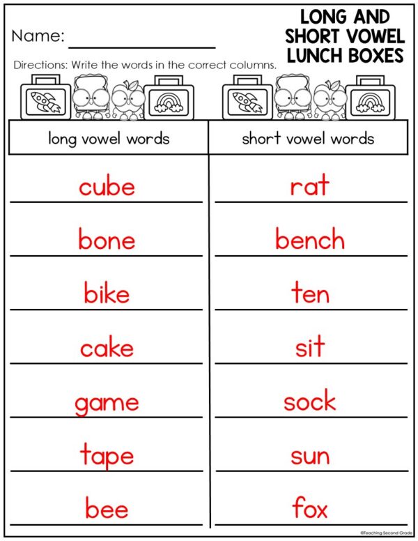 Vowel Sound Sorting Game – Long Short Vowels Activity Phonics Center ...