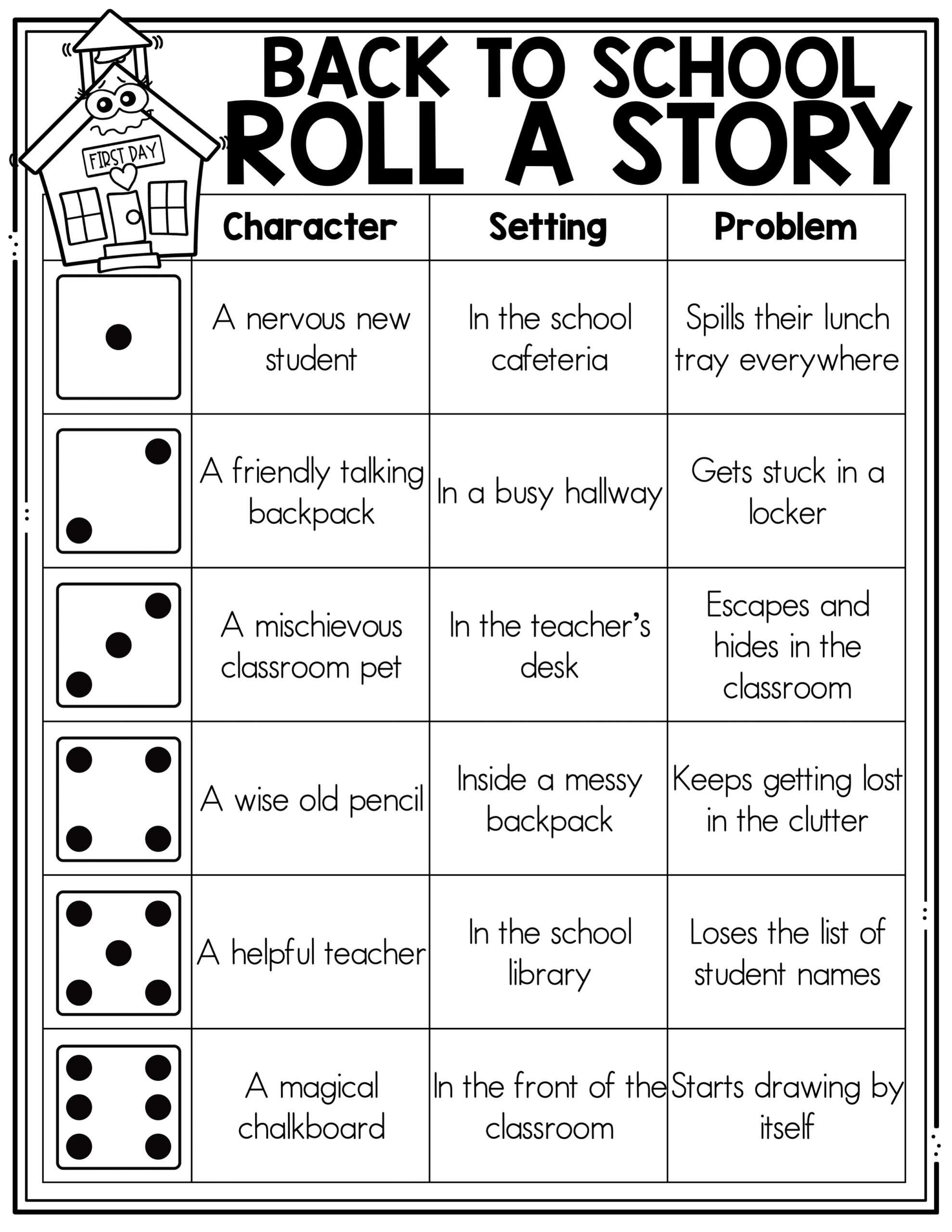 Back to School Roll a Story – Writing Activity with Graphic Organizer ...