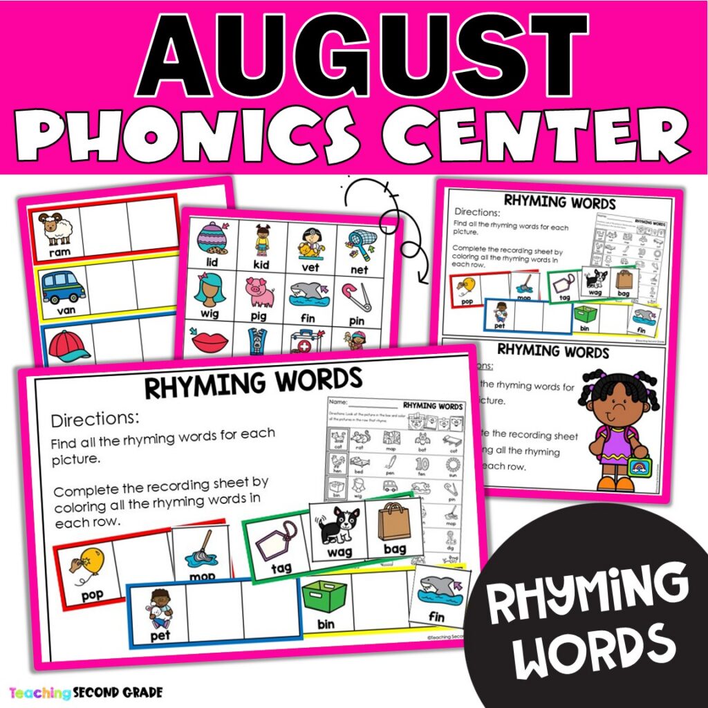August Rhyming Words Center – 1st & 2nd Grade Phonics Activity ...