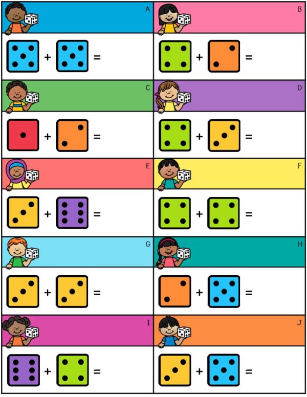 Adding with Dice Match Center | 1st and 2nd Grade - Teaching Ideas Made ...