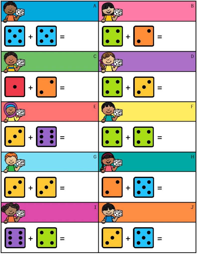 Adding with Dice Match Center | 1st and 2nd Grade - Teaching Ideas Made ...