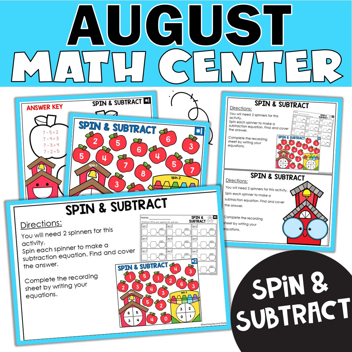 Subtract and Spin Math Center for 1st and 2nd Grade - Teaching Ideas ...