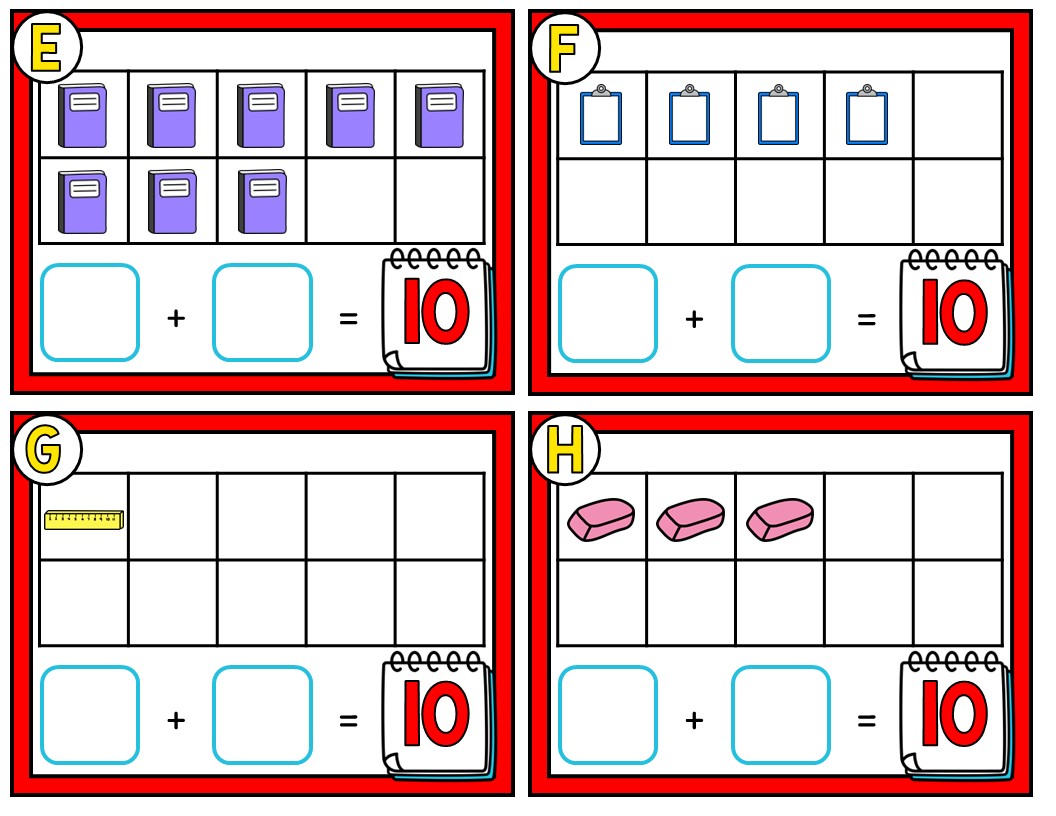 August Making 10 Math Center Ten Frame Addition Practice | Back to ...