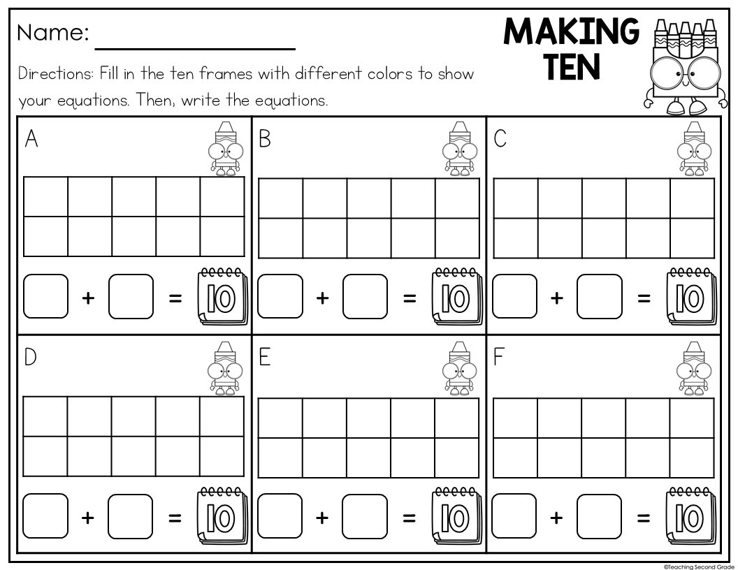 August Making 10 Math Center Ten Frame Addition Practice | Back to ...