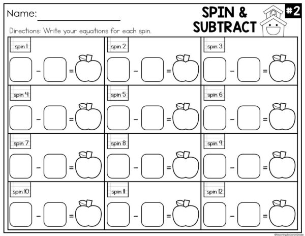 Subtract and Spin Math Center for 1st and 2nd Grade - Teaching Ideas ...