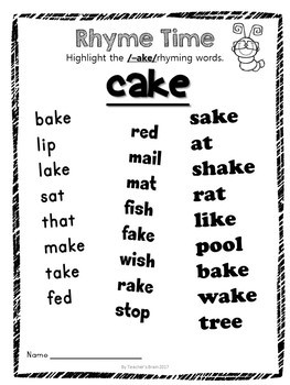 Rhyming Worksheets Activities | Kindergarten | First Grade - Teaching ...