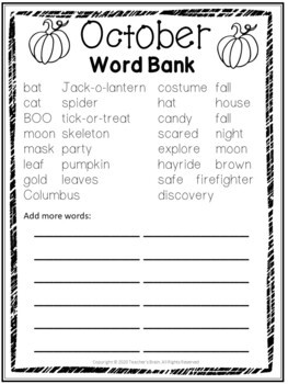 OCTOBER Writing Prompts Journal - Teaching Ideas Made Easy