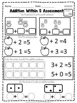 Math Centers Kindergarten - Addition within 5 Worksheets and Activities ...