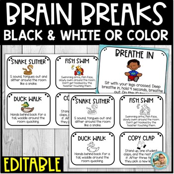 Brain Breaks Printable Cards for the Classroom | EDITABLE Google Slides ...