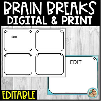 Brain Breaks Printable Cards for the Classroom | EDITABLE Google Slides ...