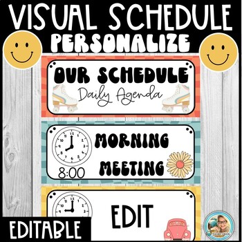 Classroom Daily Visual Schedule EDITABLE Cards | RETRO GROOVY Calm ...