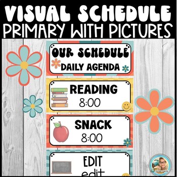 Classroom Daily Visual Schedule EDITABLE Cards | RETRO GROOVY Calm ...