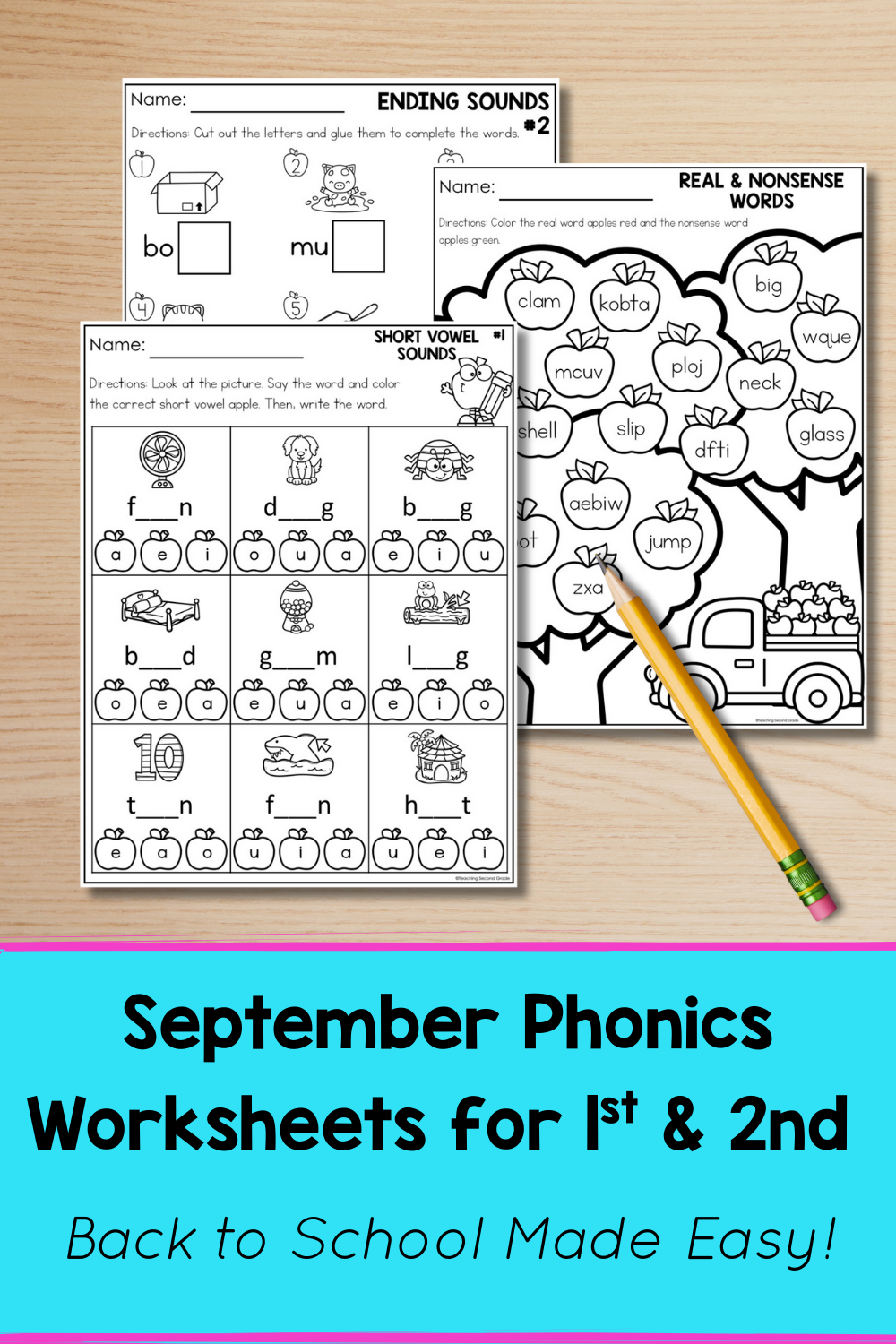 🍎 September Phonics Worksheets for 1st & 2nd Grade: Back-to-School Made ...
