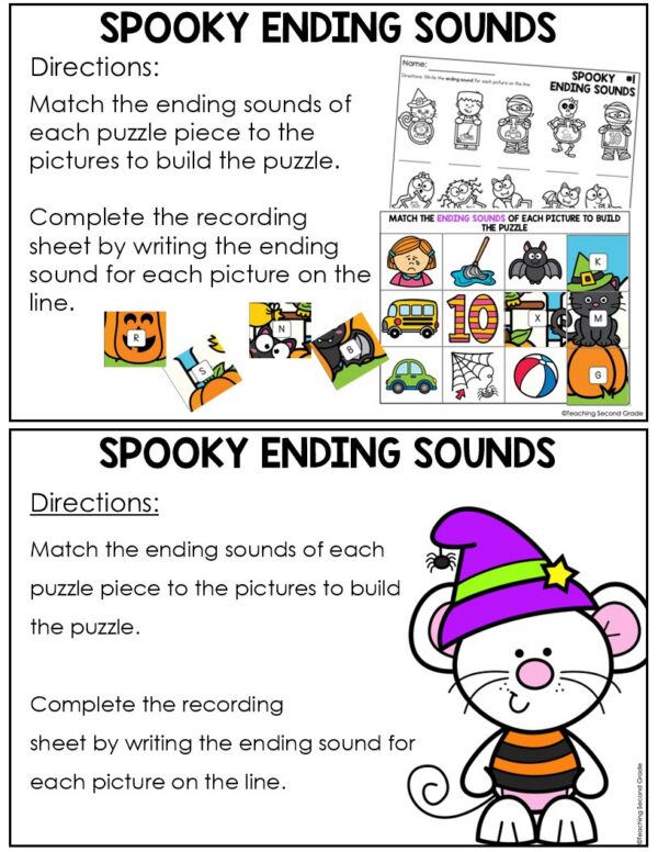 Halloween Ending Sounds Phonics Center | October Literacy Activity for ...