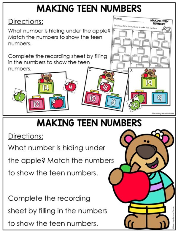 August Teen Numbers Math Center | 1st & 2nd Grade Place Value and ...