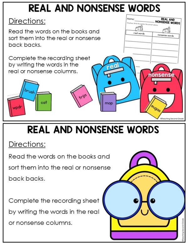 September Real and Nonsense Words Phonics Center Word Sorting Literacy ...