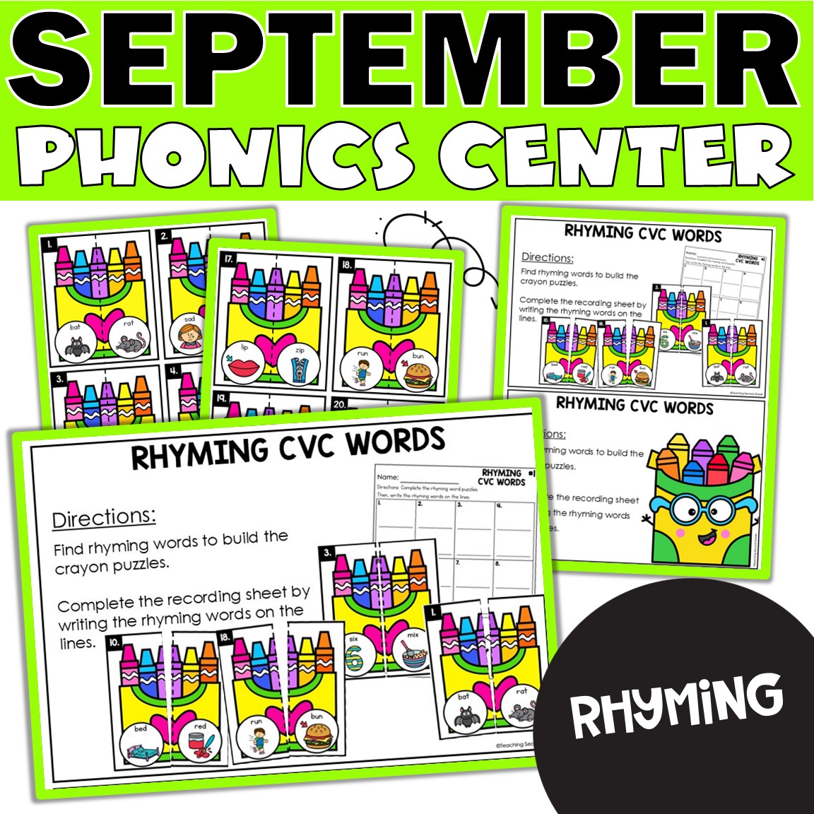 September Rhyming CVC Words Puzzles | Phonics Center - Teaching Ideas ...