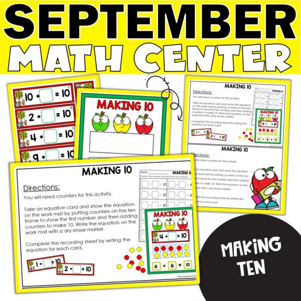 Make 10 Math Center | Ten Frame Addition Activity and Worksheets for ...