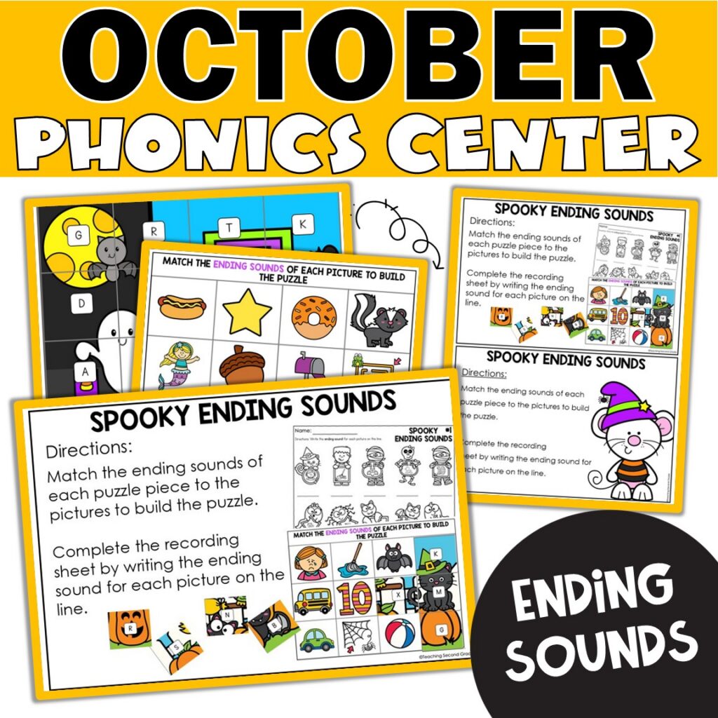 Halloween Ending Sounds Phonics Center | October Literacy Activity for ...