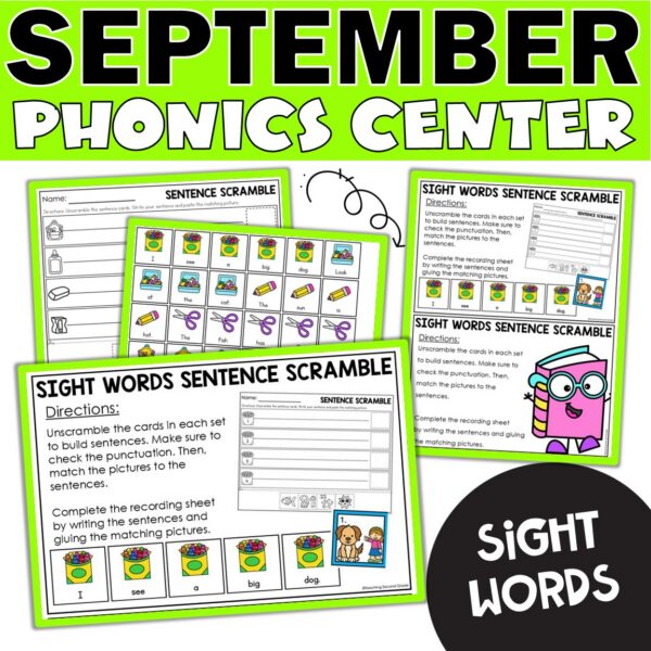 September Sight Word Sentence Scramble | Build & Write Sentences ...