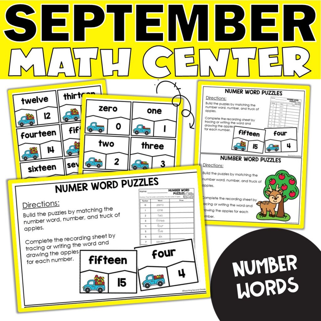 September Number Word Puzzles Math Center Hands-On Place Value Identify ...