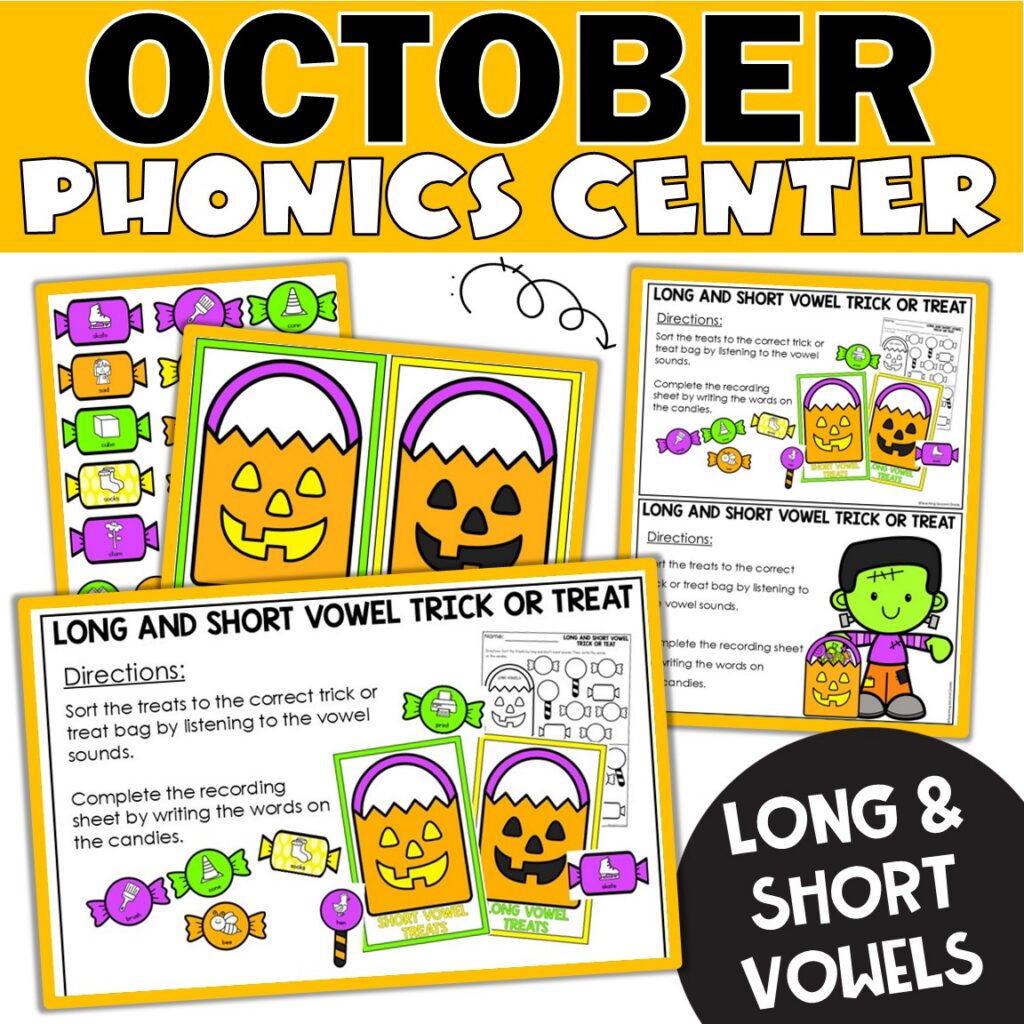 Halloween Short and Long Vowels Phonics Center | October Literacy ...