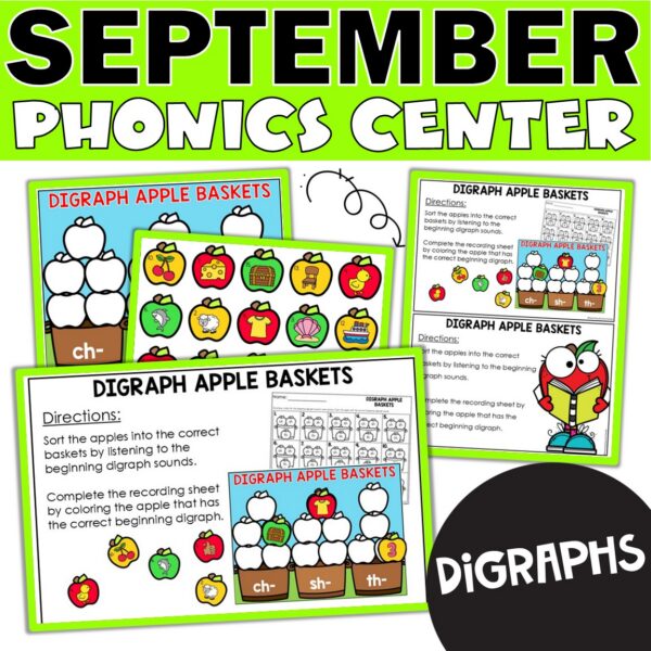 September Beginning Digraphs Sorting Activity | Phonics Center ...