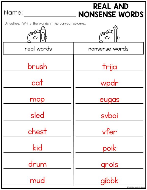 September Real and Nonsense Words Phonics Center Word Sorting Literacy ...