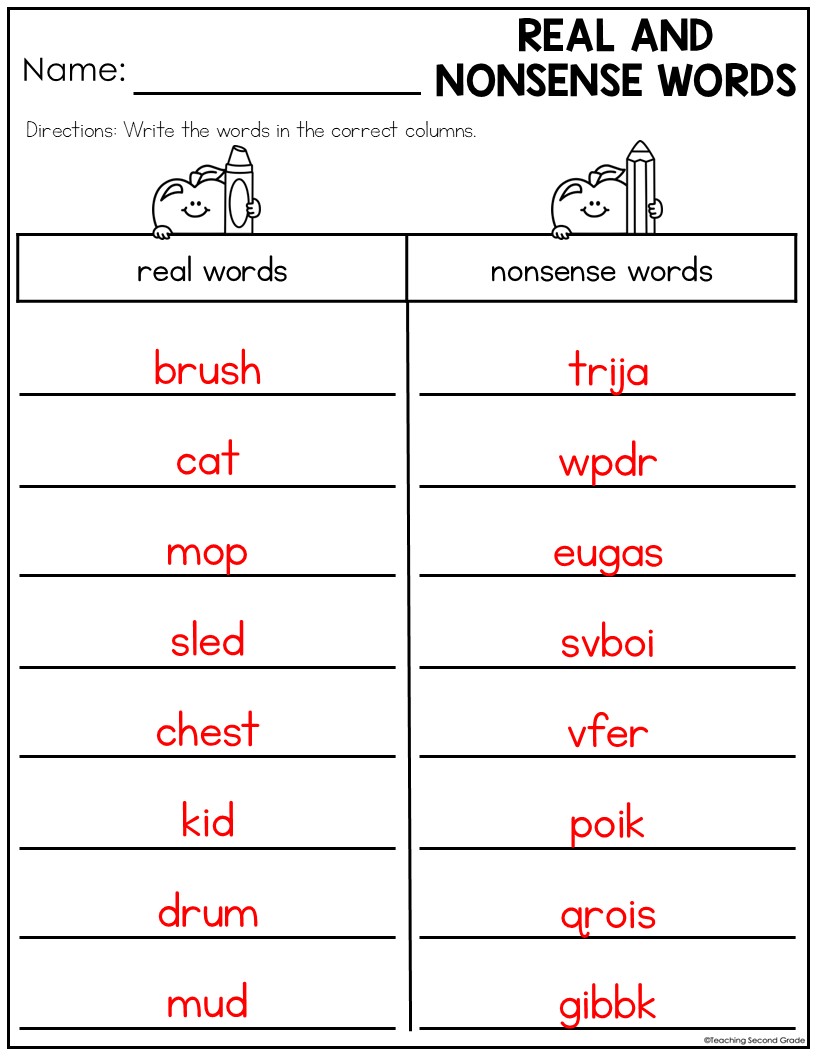 September Real and Nonsense Words Phonics Center Word Sorting Literacy ...