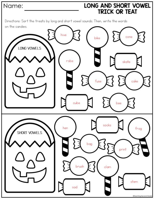 Halloween Short and Long Vowels Phonics Center | October Literacy ...