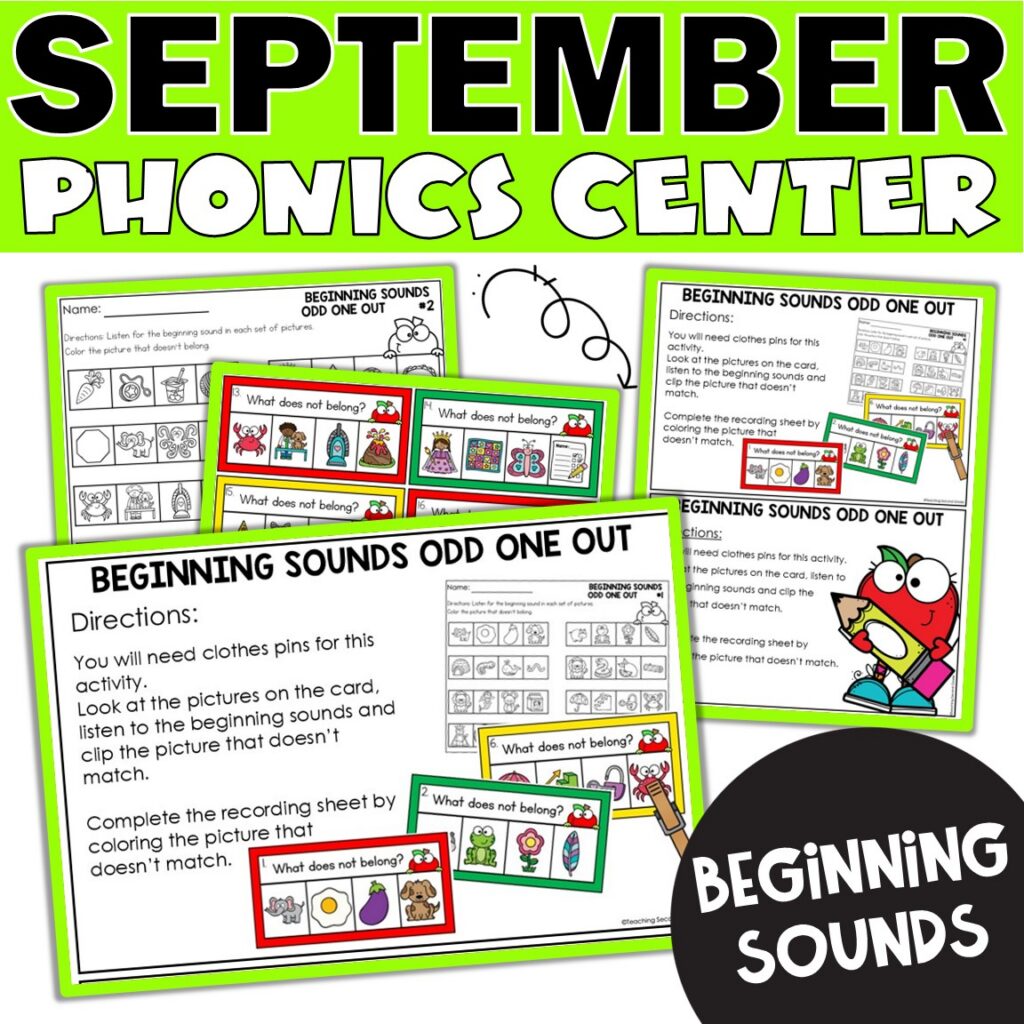 September Beginning Sounds Clip Card Center | Phonics Activity ...