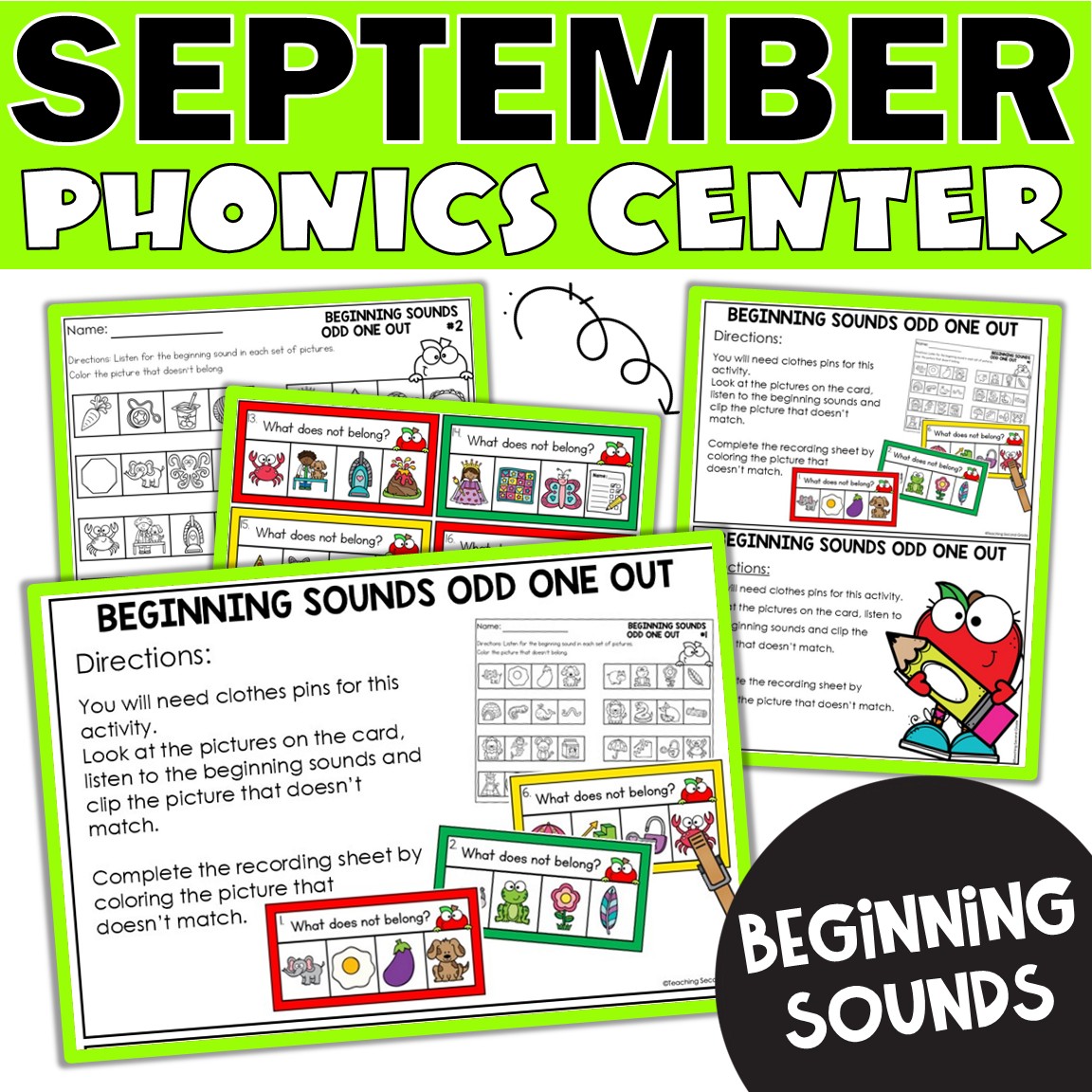 September Beginning Sounds Clip Card Center | Phonics Activity ...