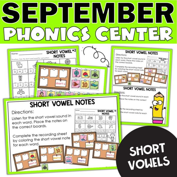 September Short Vowels Phonics Center | Hands-On Word Work Activity ...