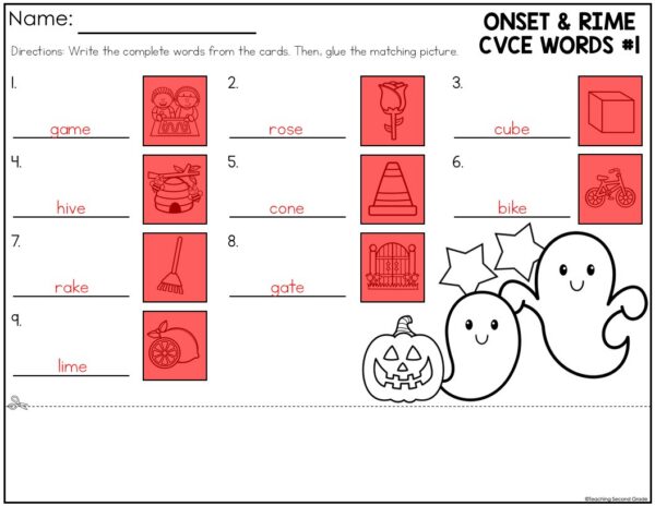 October Onset and Rime CVCe Words Phonics Center | Halloween Literacy ...