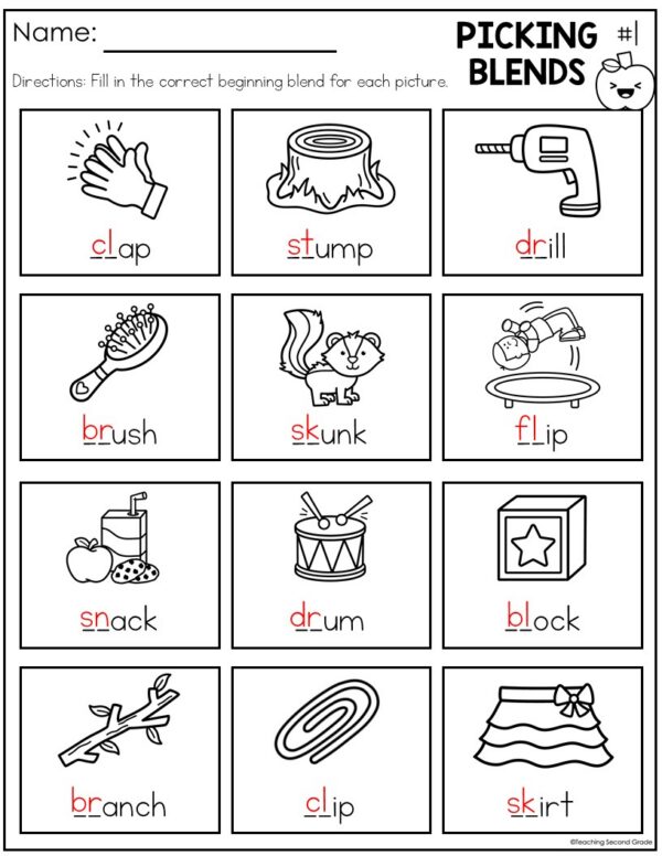 September Picking Blends Phonics Center | Apple-Themed Beginning Blends ...