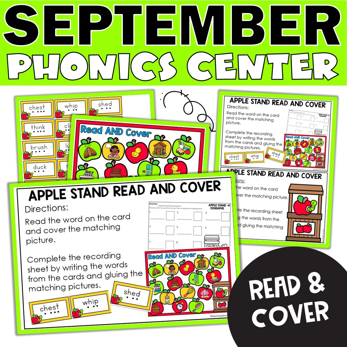September Apples Read and Cover Phonics Center Interactive Word ...