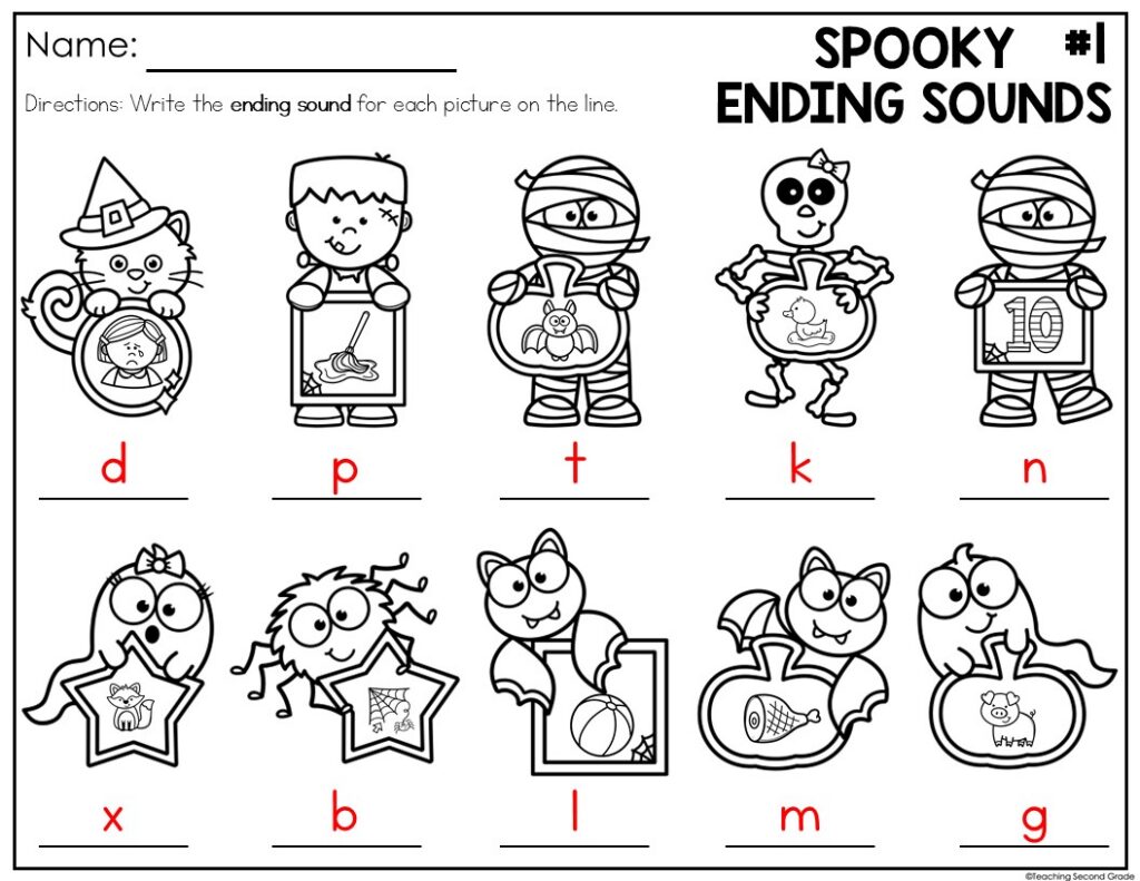 Halloween Ending Sounds Phonics Center | October Literacy Activity for ...
