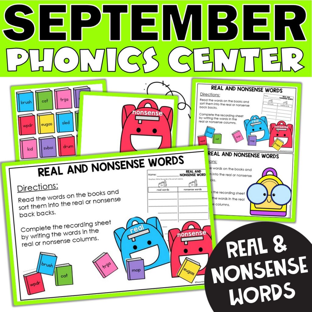 September Real and Nonsense Words Phonics Center Word Sorting Literacy ...