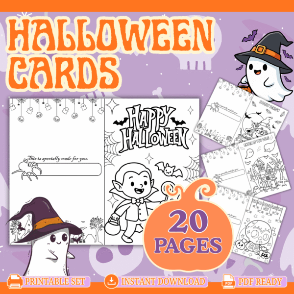 Halloween Cards to Color | 20 Printable Coloring Pages for K-3 ...