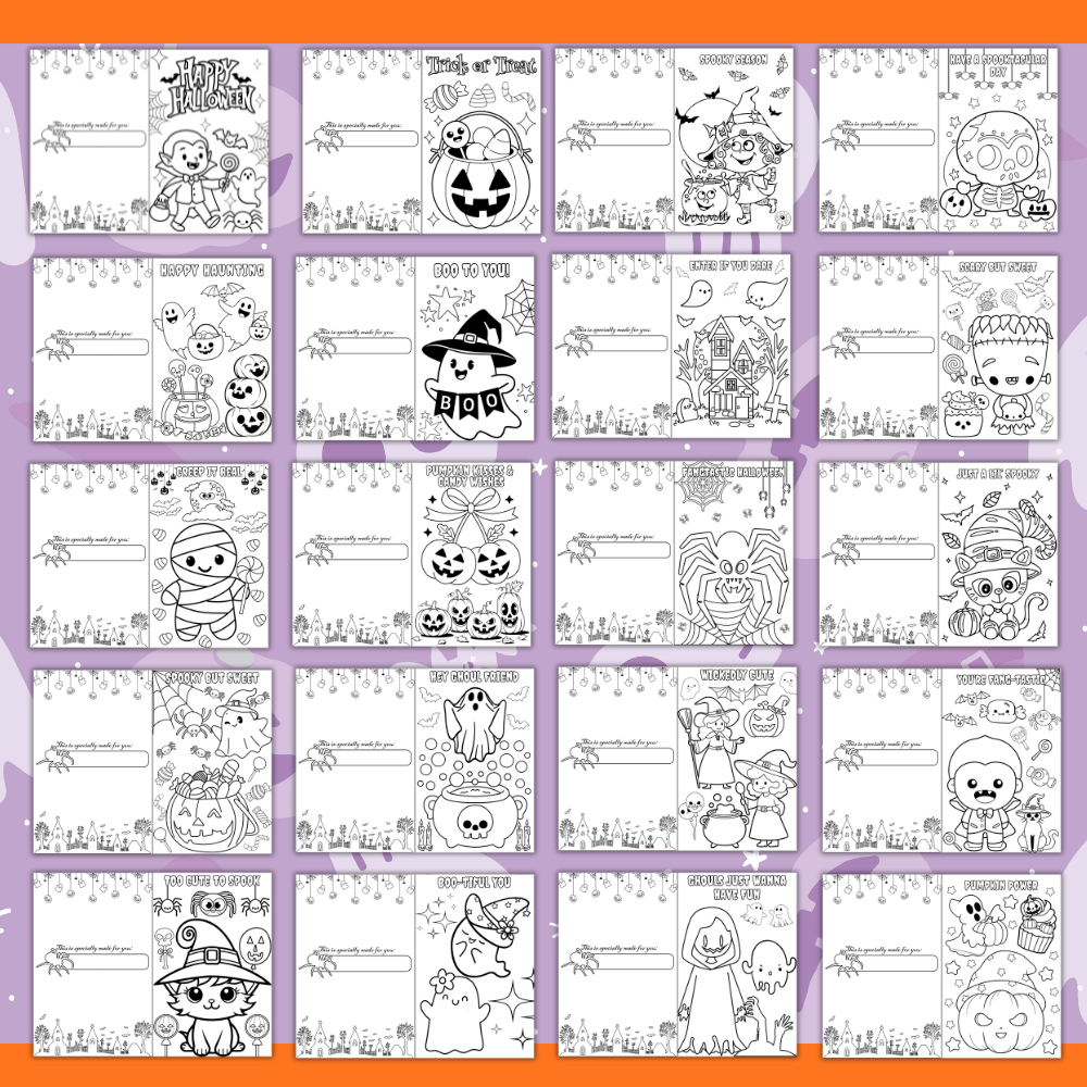 Halloween Cards to Color | 20 Printable Coloring Pages for K-3 ...