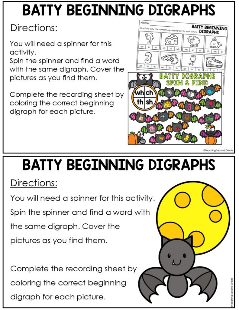 Halloween Beginning Digraphs Phonics Center | Fun October Literacy Work ...