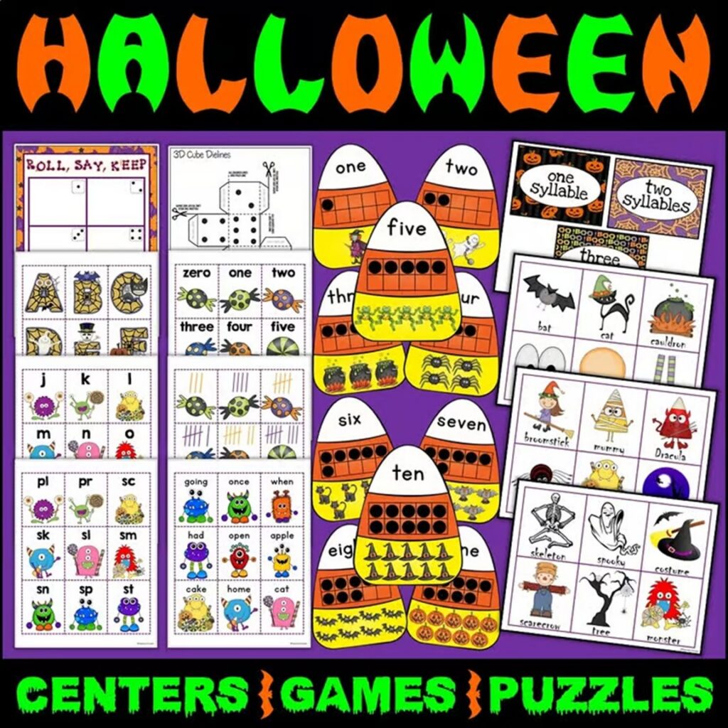 Halloween Math and Literacy Centers for 1st & 2nd Grade | Games and ...