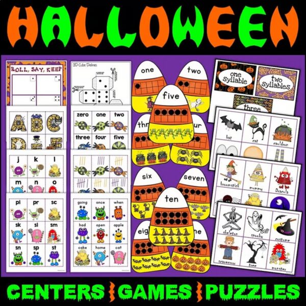 Halloween Math and Literacy Centers for 1st & 2nd Grade | Games and ...