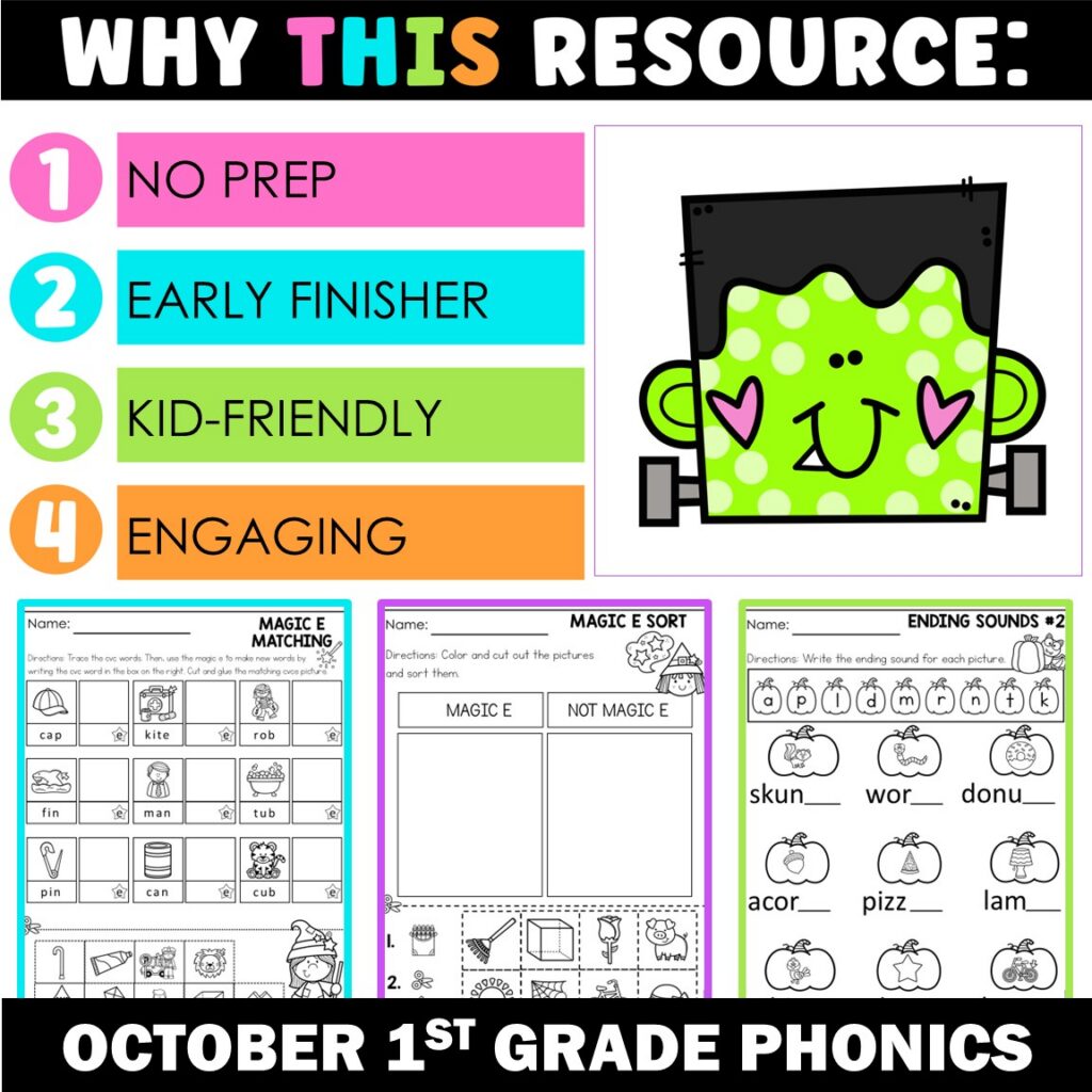 Halloween Phonics Worksheets | October Literacy Practice & Review Pages ...