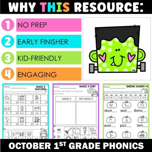 Halloween Phonics Worksheets | October Literacy Practice & Review Pages ...