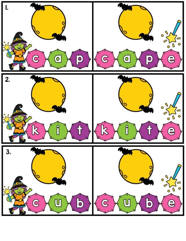Halloween Silent Magic E Phonics Center | October Long Vowels Word ...