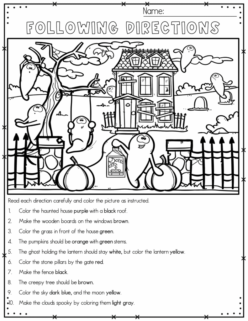 Halloween Following Directions Worksheets | Listening & Reading Skills ...