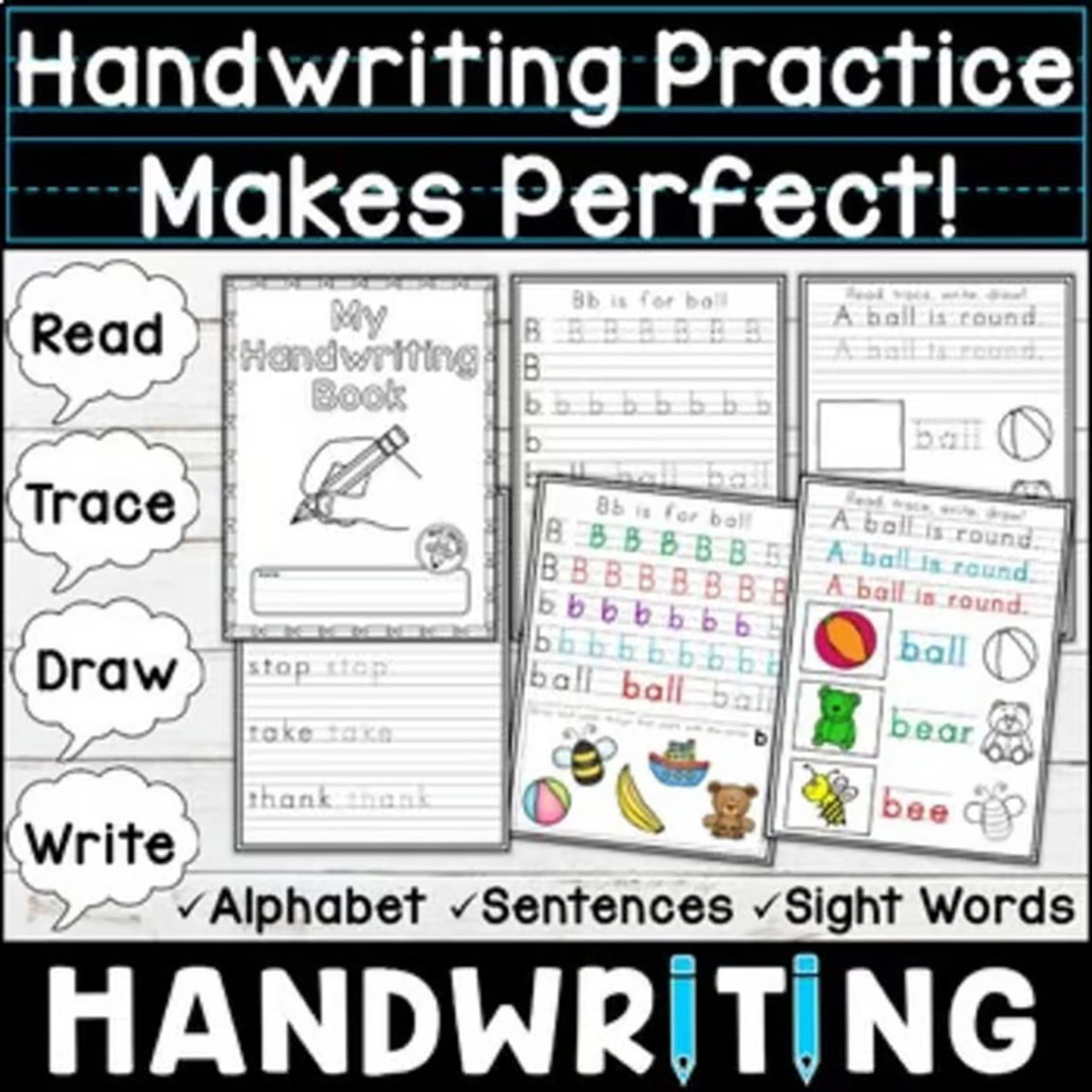Handwriting Practice Workbook Manuscript Print for Grades K-2 | Letters ...