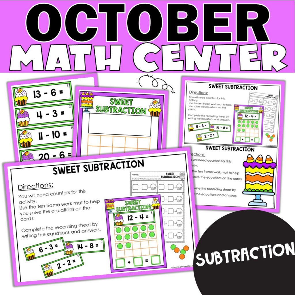 Halloween Subtraction Math Center | October Hands-On Ten Frame Activity ...