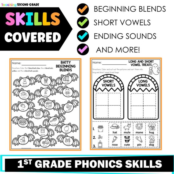 Halloween Phonics Worksheets | October Literacy Practice & Review Pages ...